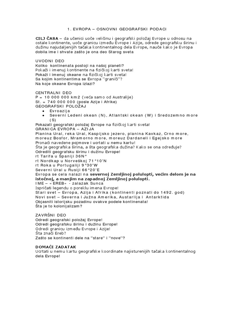 Evropa Geografija 6.razred | PDF