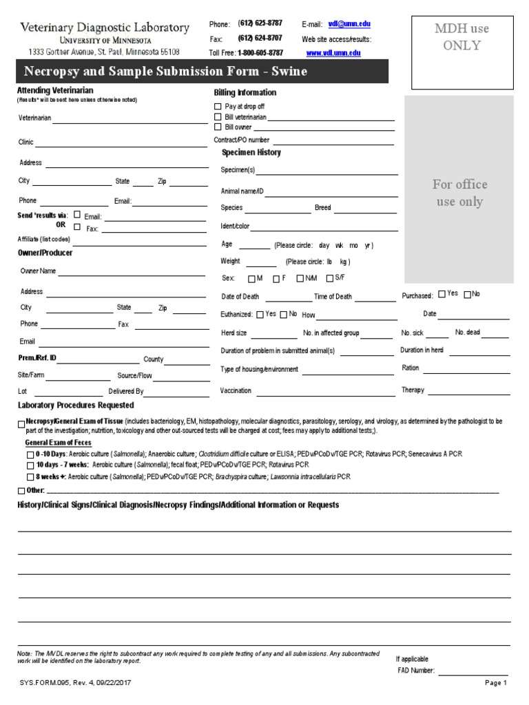 Necropsy Sample Submission Form SW | PDF | Autopsy | Polymerase Chain Reaction
