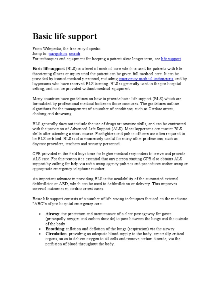 Basic Life Support | PDF | Cardiopulmonary Resuscitation | First Aid