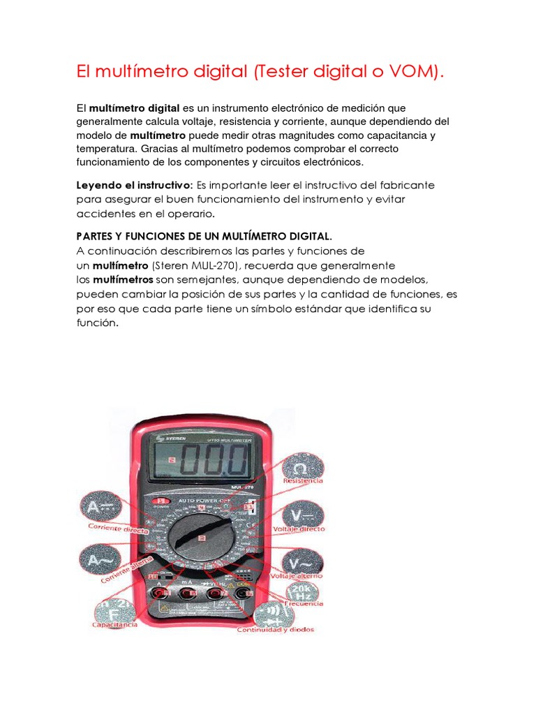 Partes y funciones del multímetro digital | PDF | Medición | Resistor