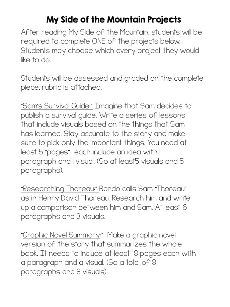 My Side of the Mountain Project Guide | PDF | General Fiction