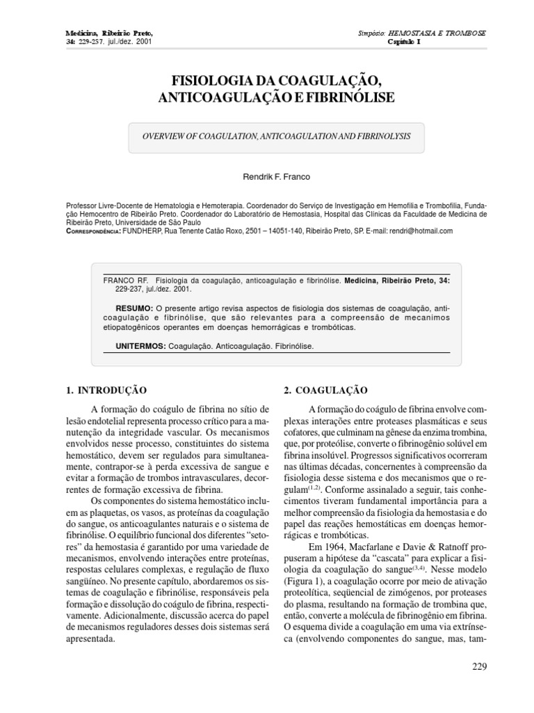 Fisiologia Da Coagulação, Anticoagulação e Fibrinólise | PDF