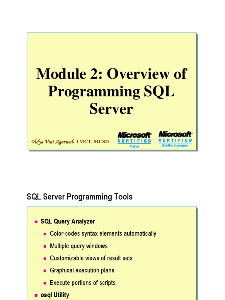 Module 02_Overview of Programming SQR Server | Database Transaction | Sql