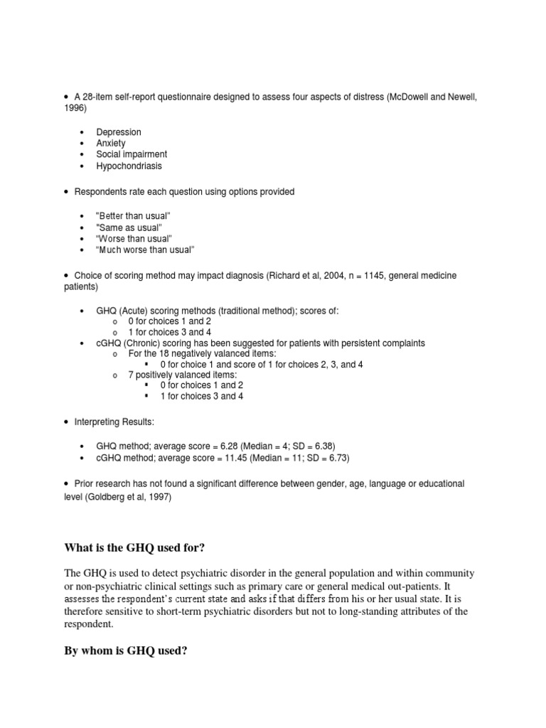 An Overview of the General Health Questionnaire (GHQ) and its ...