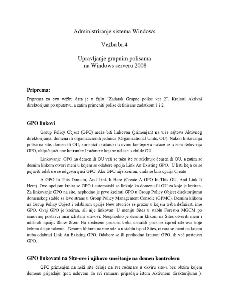Administriranje Sistema Windows LAB Vezba 4 | PDF