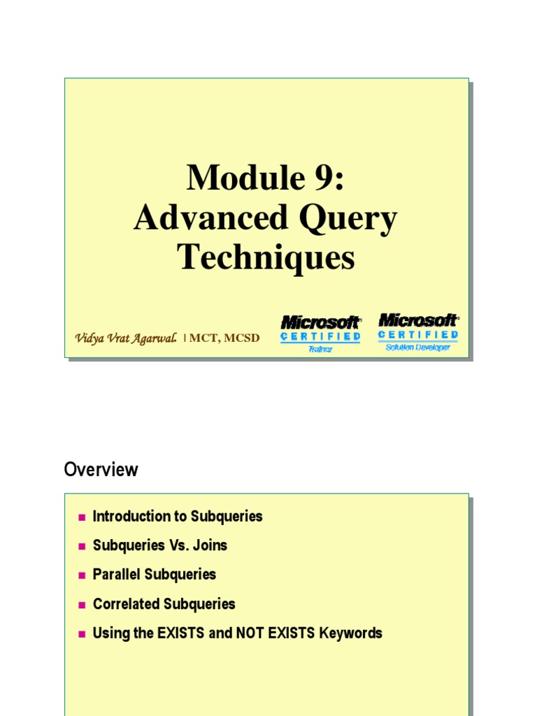 Module 09 Advance Query Techniques | PDF | Sql | Microsoft Sql Server