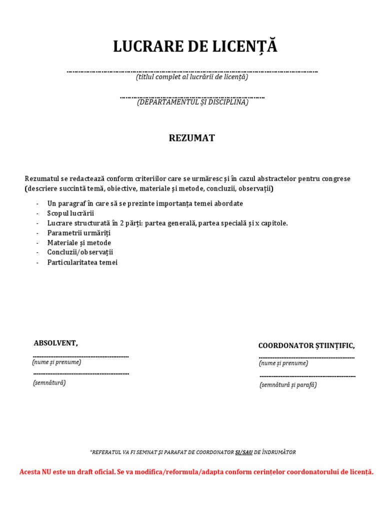 MODEL Rezumat Licență