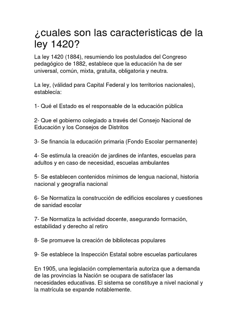 Ley 1420 | PDF | Educación primaria | Jardín de infancia