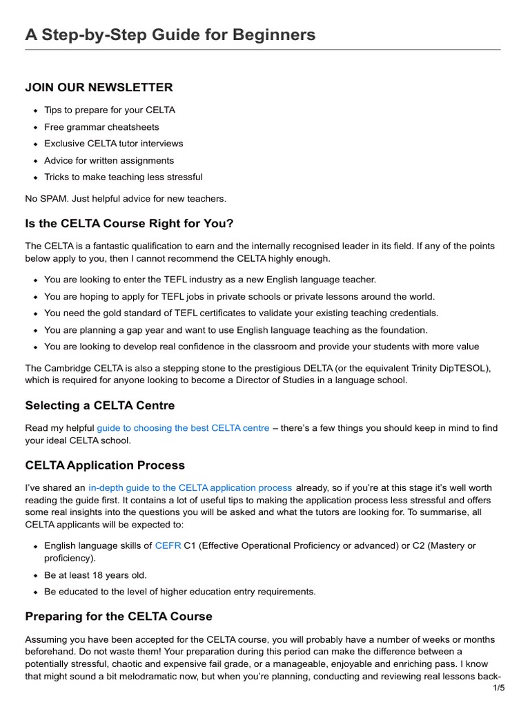 Preparing For Your Celta Course Pdf English As A Second Or Foreign