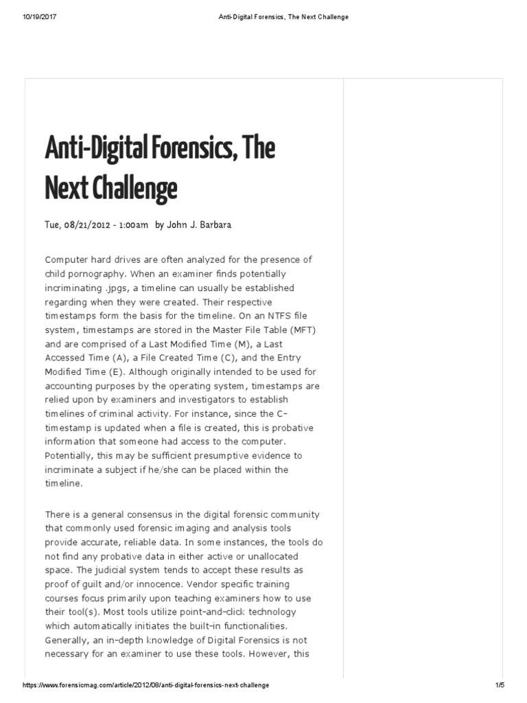 Anti-Digital Forensics, The Next Challenge | Download Free PDF | Data ...