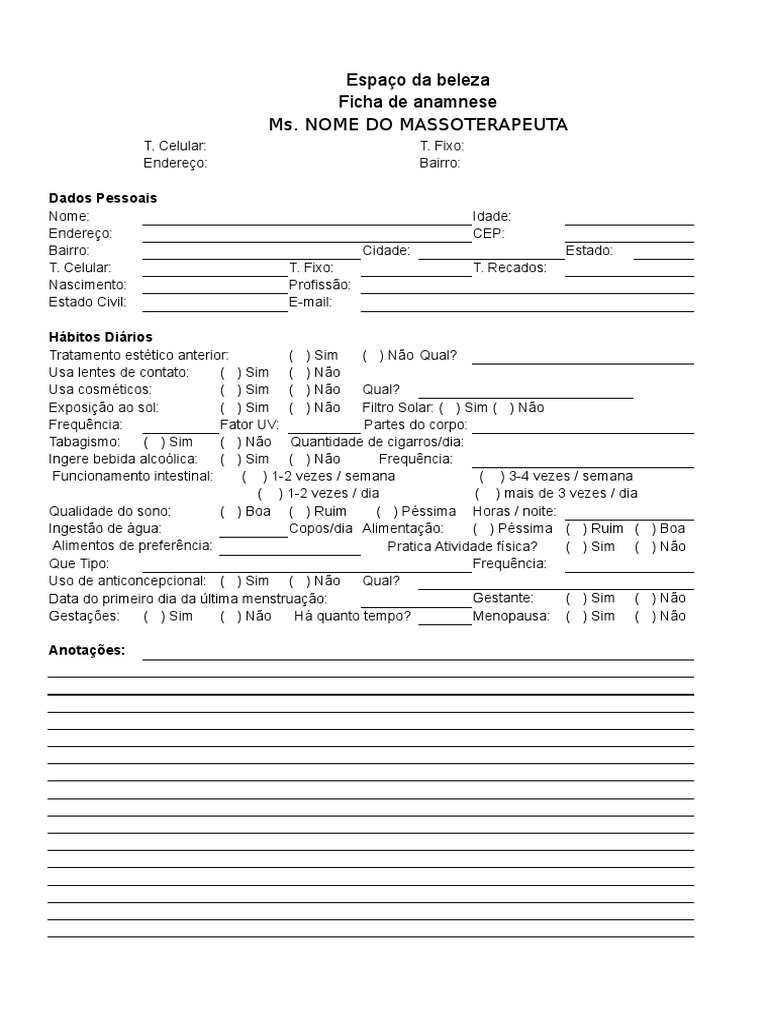Ficha de Anamnese | PDF | Especialidades médicas | Remédio