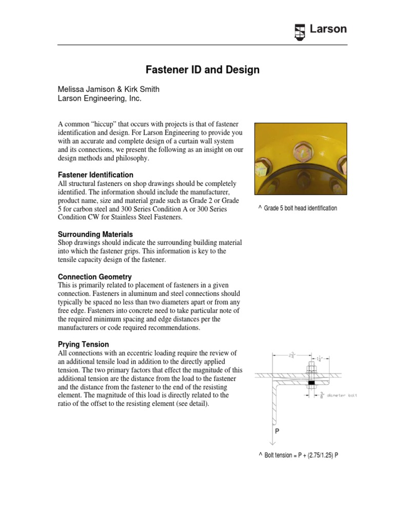Fastener ID and Design: Melissa Jamison & Kirk Smith Larson Engineering ...