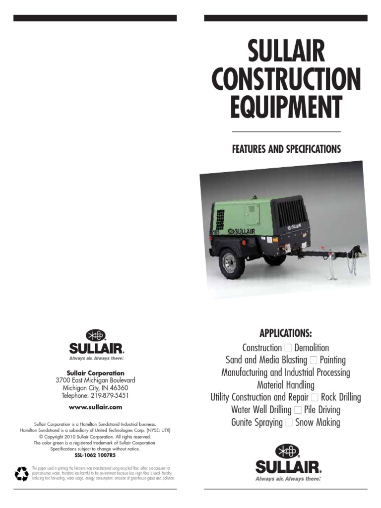 Sullair Construction Pocket Guide | PDF | Engines | Gas Compressor