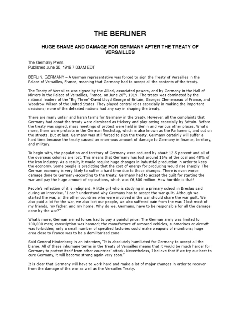 Germany's Humiliation Post-Versailles | PDF | Treaty Of Versailles ...
