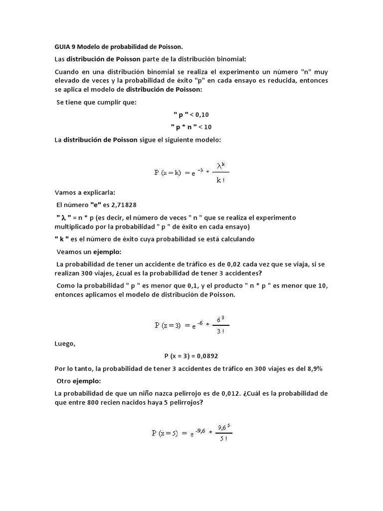 GUIA 9 Modelo de Probabilidad de Poisson | PDF | Distribución de ...