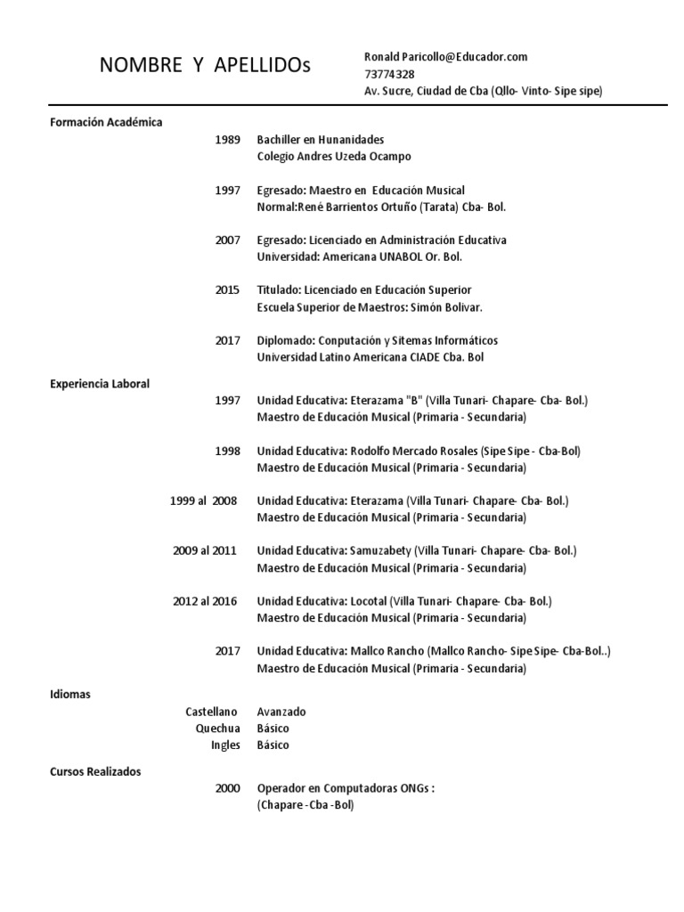 Curriculo Vitae Leo | PDF | Educación Secundaria | Science