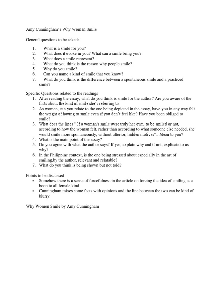 Amy Cunningham Why Women Smile | PDF | Essays | Psychology