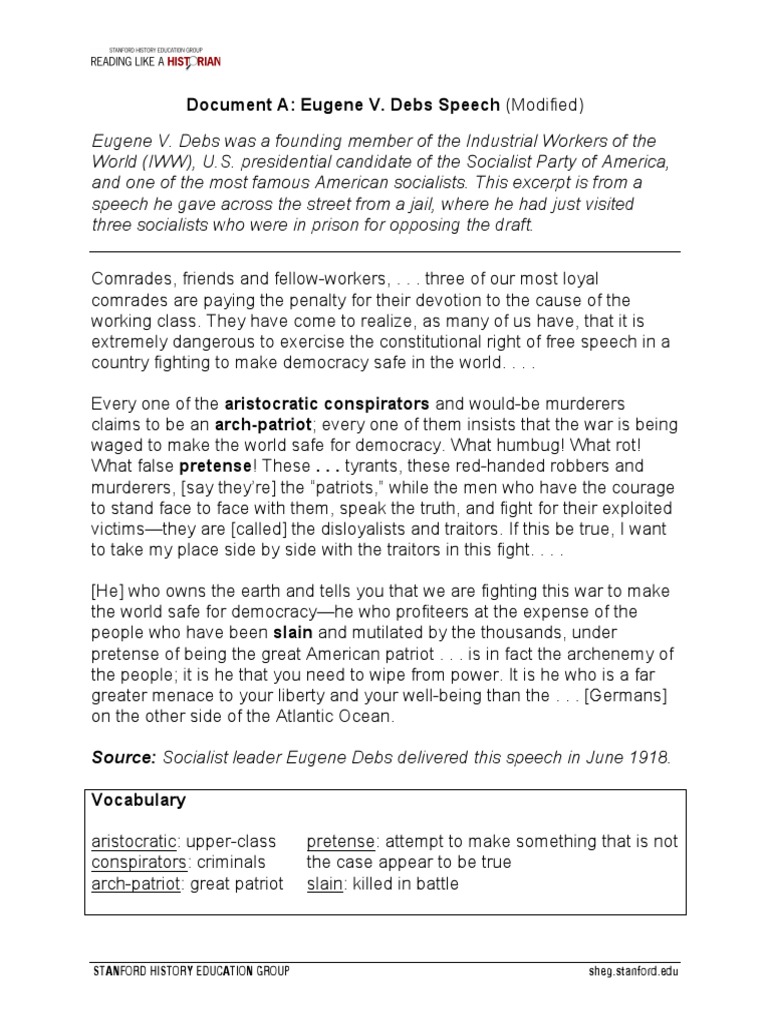 Debs V Schenck Primary Sources | PDF | Politics Of The United States ...