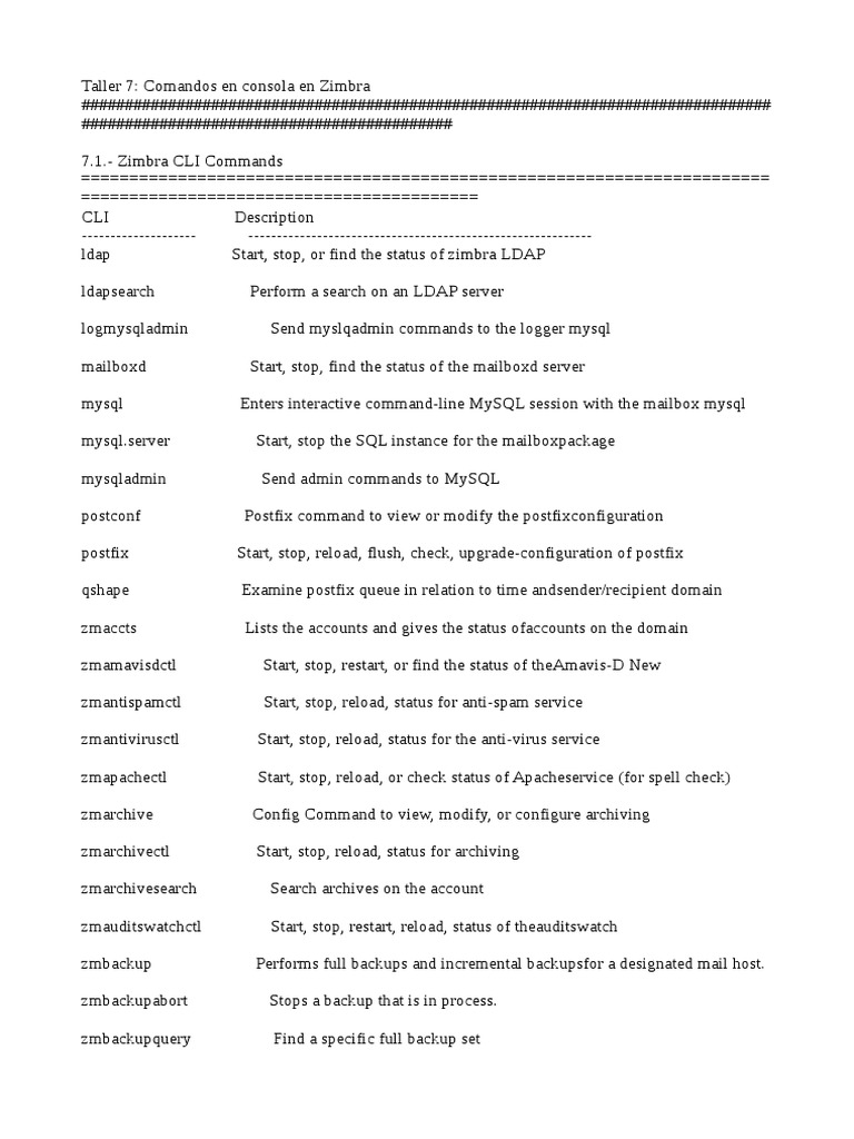 Comandos Consola Zimbra | PDF | Proxy Server | Command Line Interface