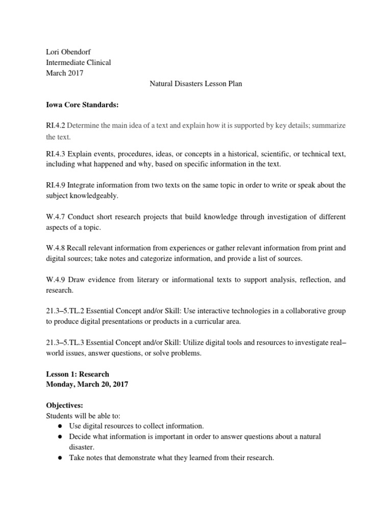 Natural Disasters Lesson Plan Guide | PDF | Concept | Information