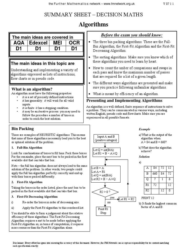 Edexcel D1 Revision Sheets PDF | PDF | Graph Theory | Mathematical ...