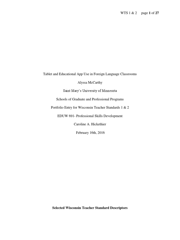 Selected Wisconsin Teacher Standard Descriptors | PDF | Educational ...