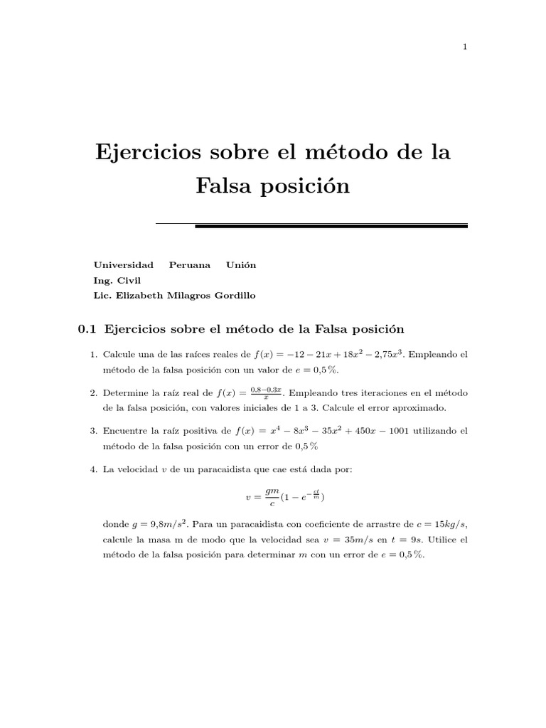 Ejercicios de Falsa Posicion | PDF