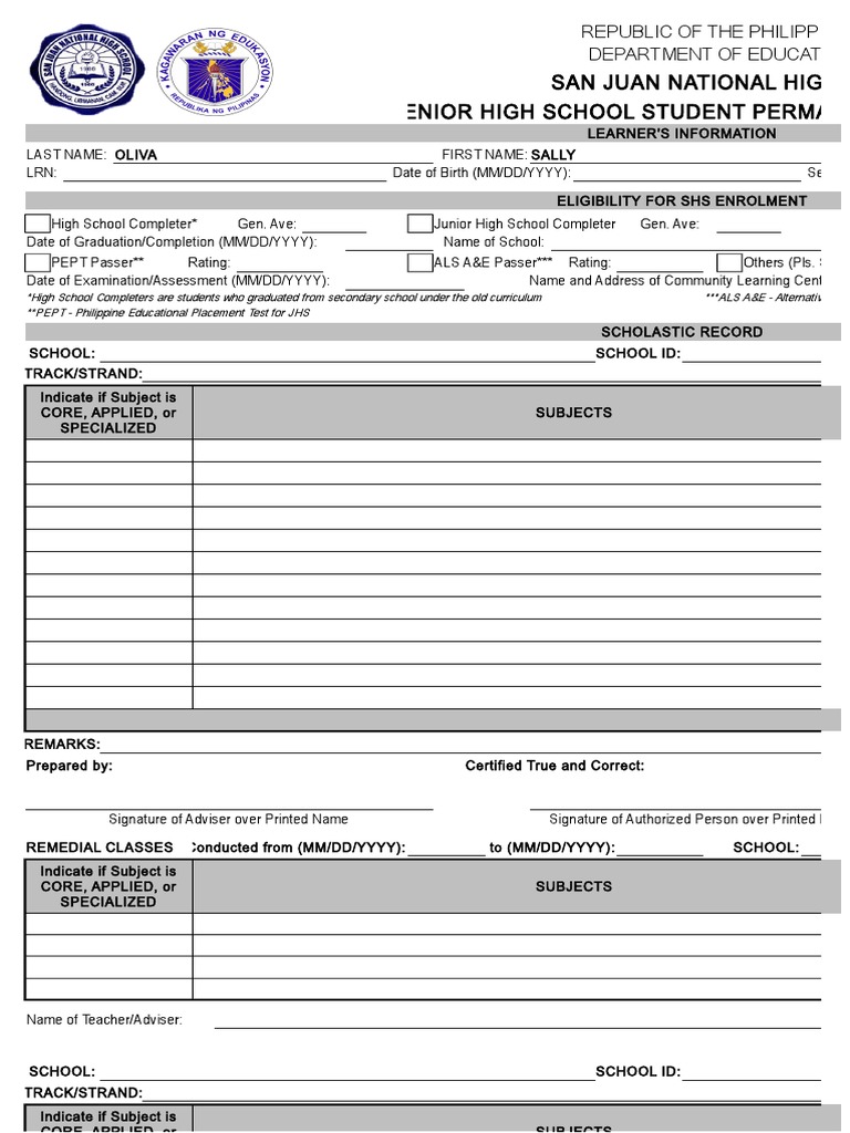 Form 137-SHS 2016 | PDF | Science | Quality Of Life