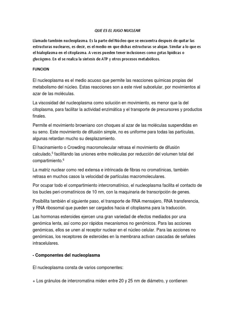 Que Es El Jugo Nuclear | PDF | Biología Celular | Biología