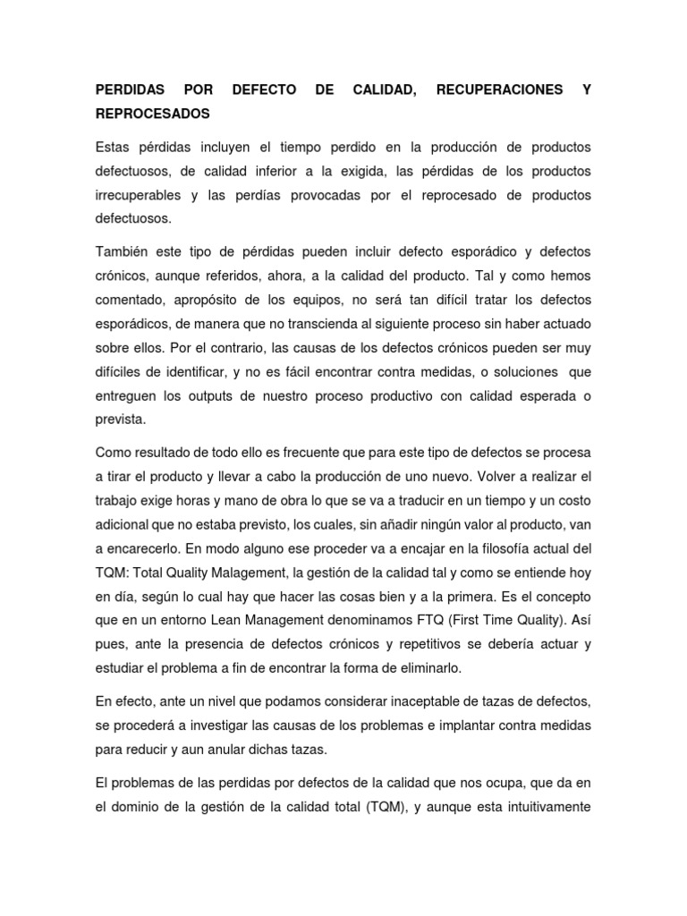Perdidas Por Defecto de Calidad Apuntes | PDF | Gestión de la calidad ...