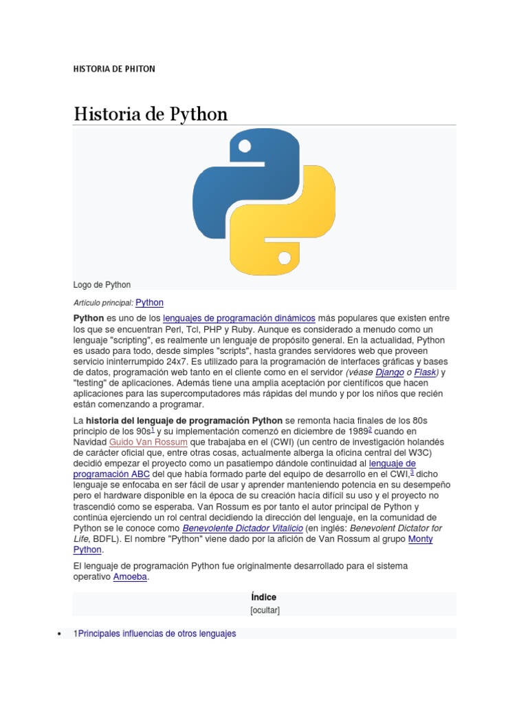 Historia de Phiton | Python (lenguaje de programación) | Programación ...