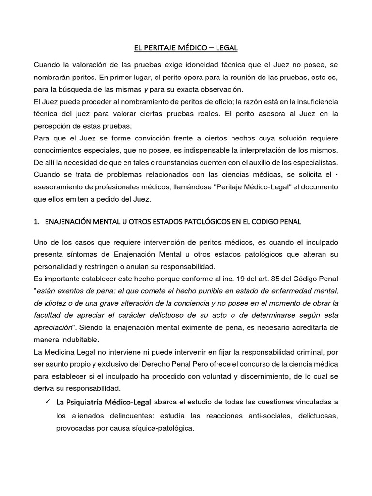 EL PERITAJE MÉDICO.docx | Testigo experto | Derecho penal