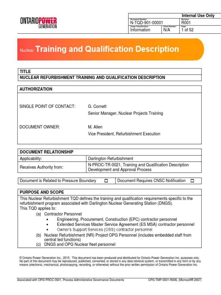 Nuclear Refurbishment Training and Qualification Description | PDF ...
