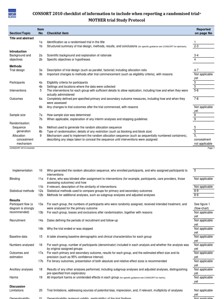 CONSORT 2010 Checklist for Trials | PDF | Randomized Controlled Trial ...
