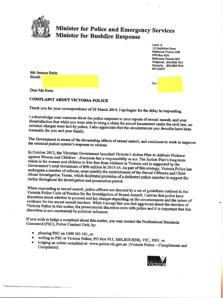 Victorian Police Letter