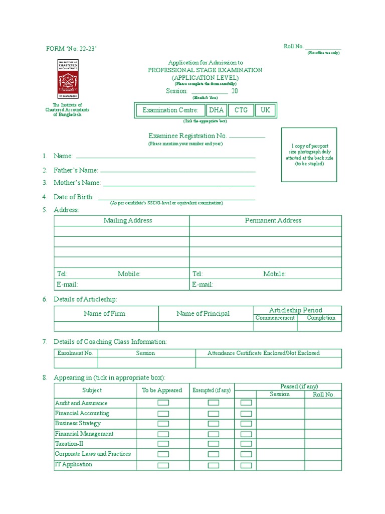 Exam Form (Application Stage) | PDF | Accounting | Accountant