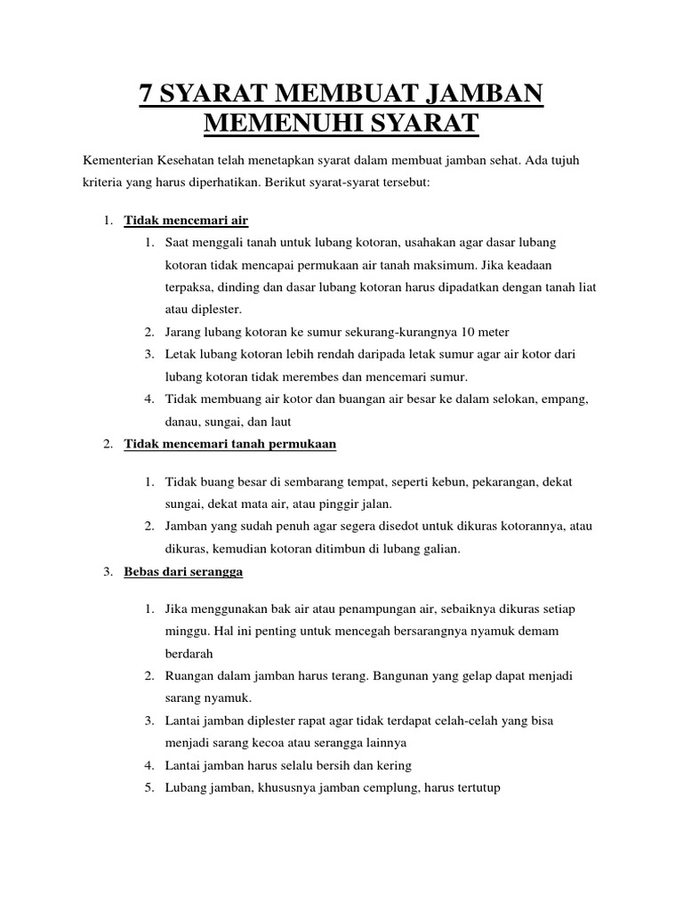 7 Syarat Jamban Sehat Kemenkes | PDF