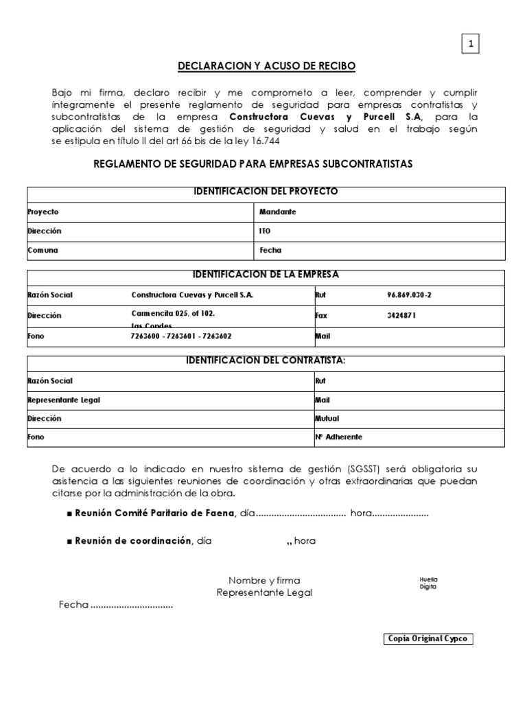 Declaración y Acuso de Recibo | PDF | Regulación | Seguridad y salud ocupacional