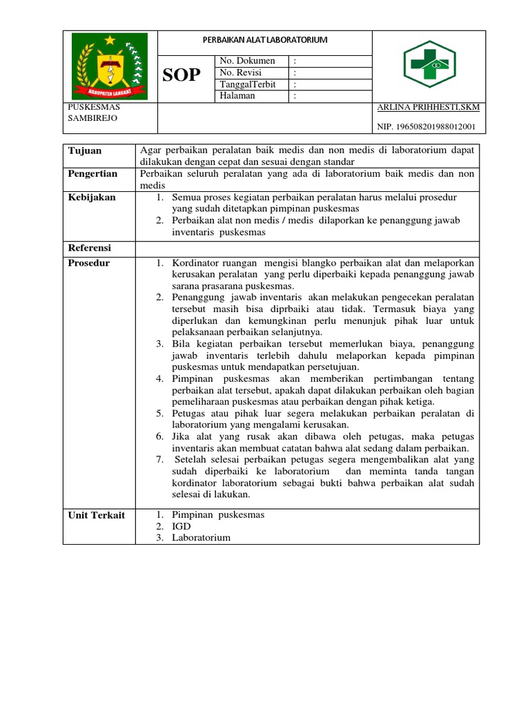 Sop Perbaikan Alat Laboratorium | PDF