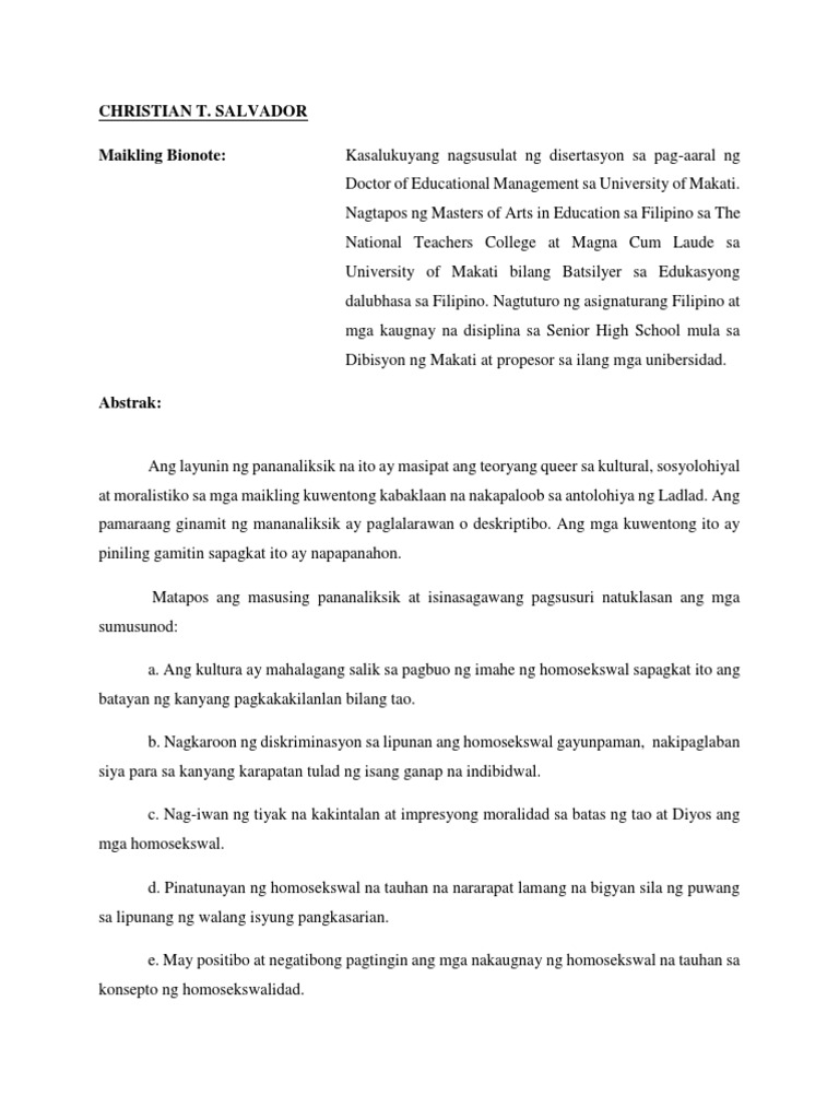 Christian Salvador Bionote and Research | PDF