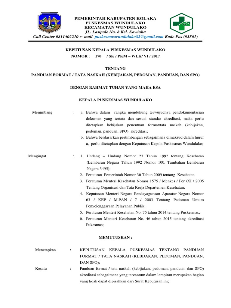 170 SK Tentang Panduan Format Tata Naskah (Kebijakan, Pedoman, Panduan, Dan Sop) | PDF