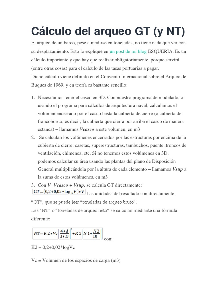 Cálculo del Arqueo Bruto y Neto de Barcos | PDF | Logística ...