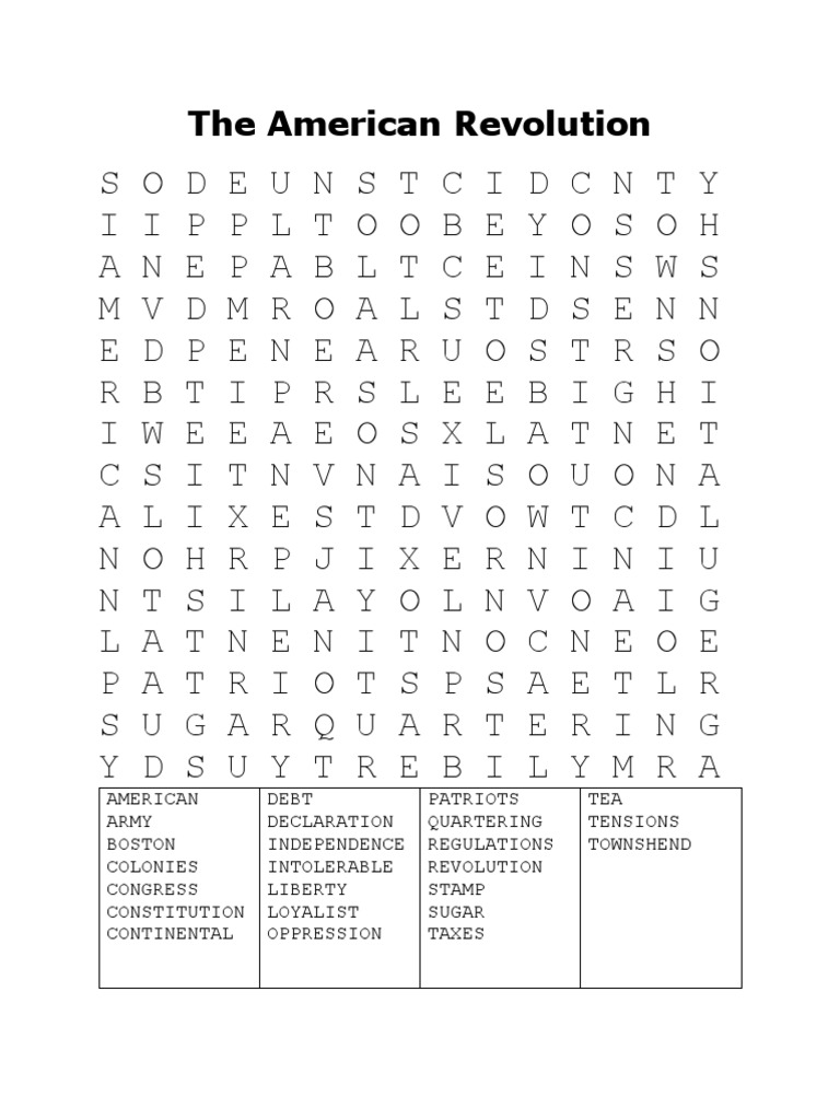American Revolution - Word Search | PDF
