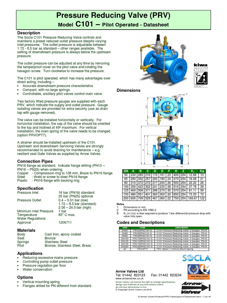 PRV C 101 Data Sheet | PDF | Valve | Gas Technologies