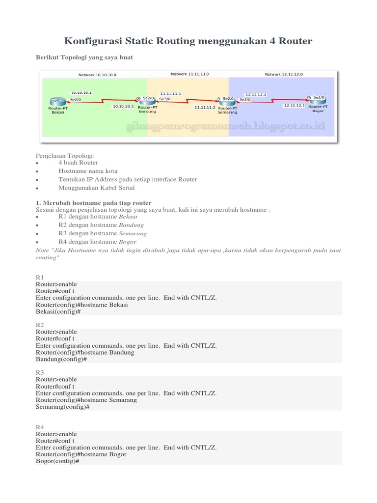 Konfigurasi Static Routing Menggunakan 4 Router | PDF