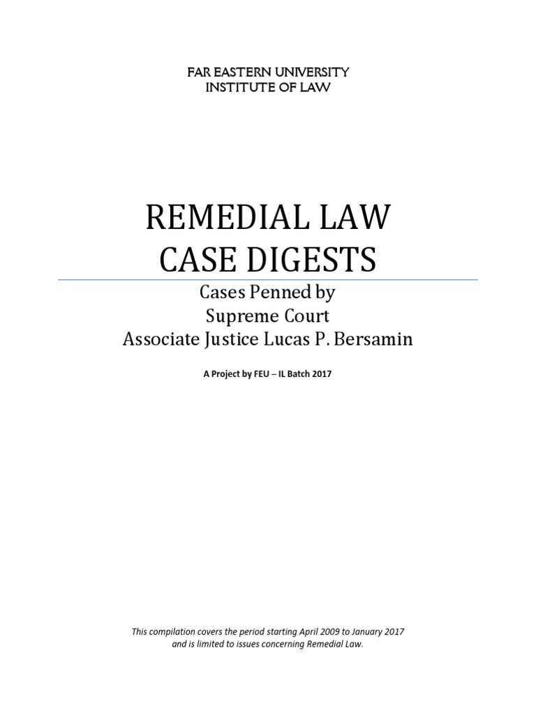 Remedial Law Case Digests by Justice Bersamin | PDF | Lawsuit ...
