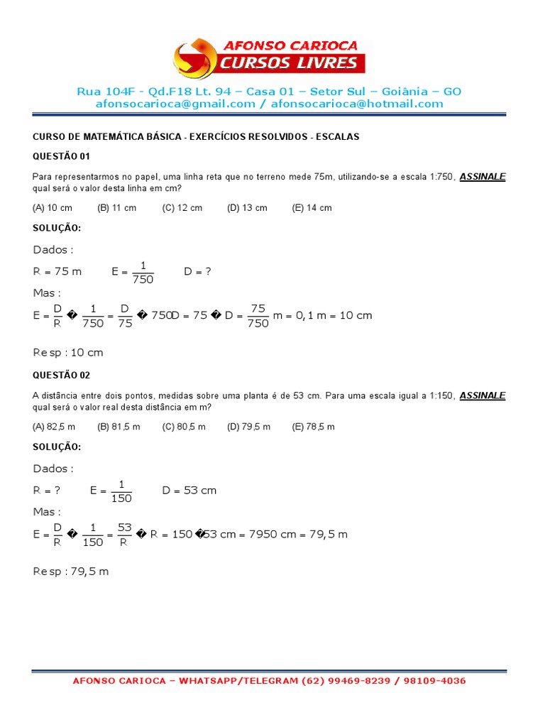 Exercícios resolvidos de escalas em mapas e plantas | PDF | Geomática ...