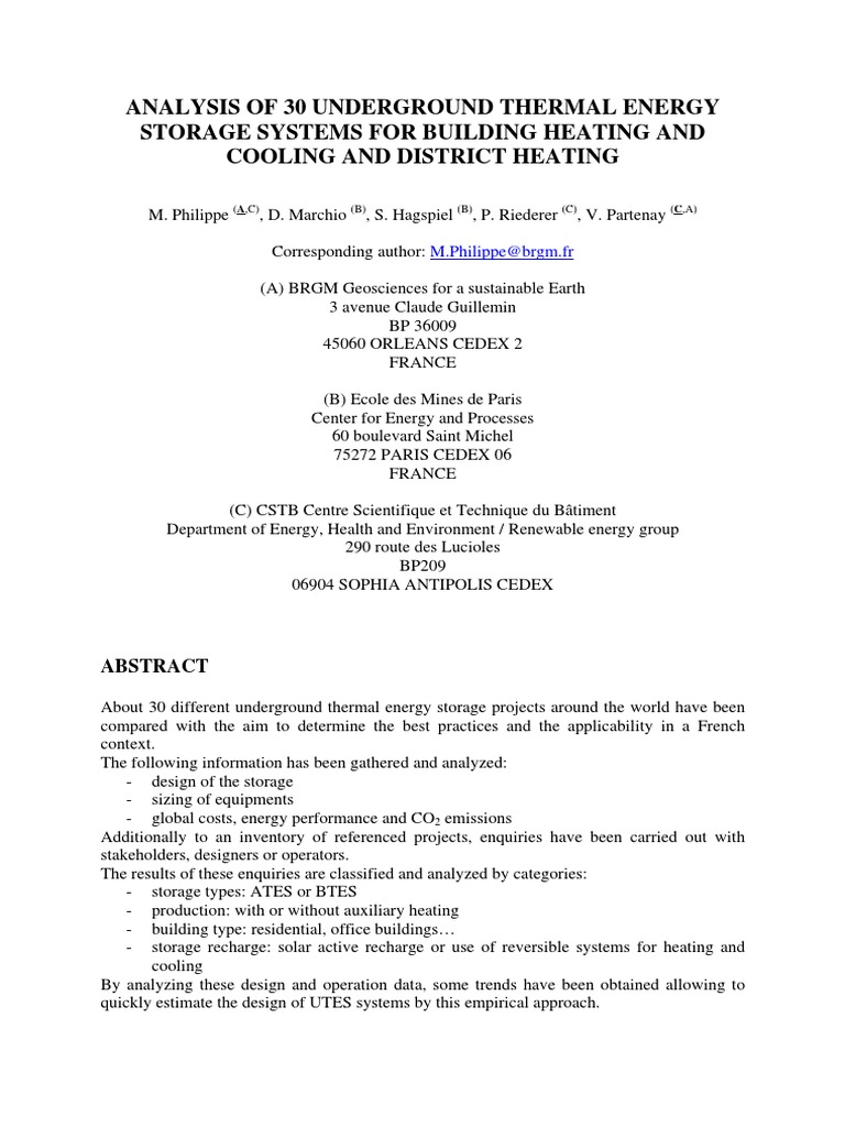 Analysis of 30 Underground Thermal Energy Storage Systems | PDF | Hvac ...