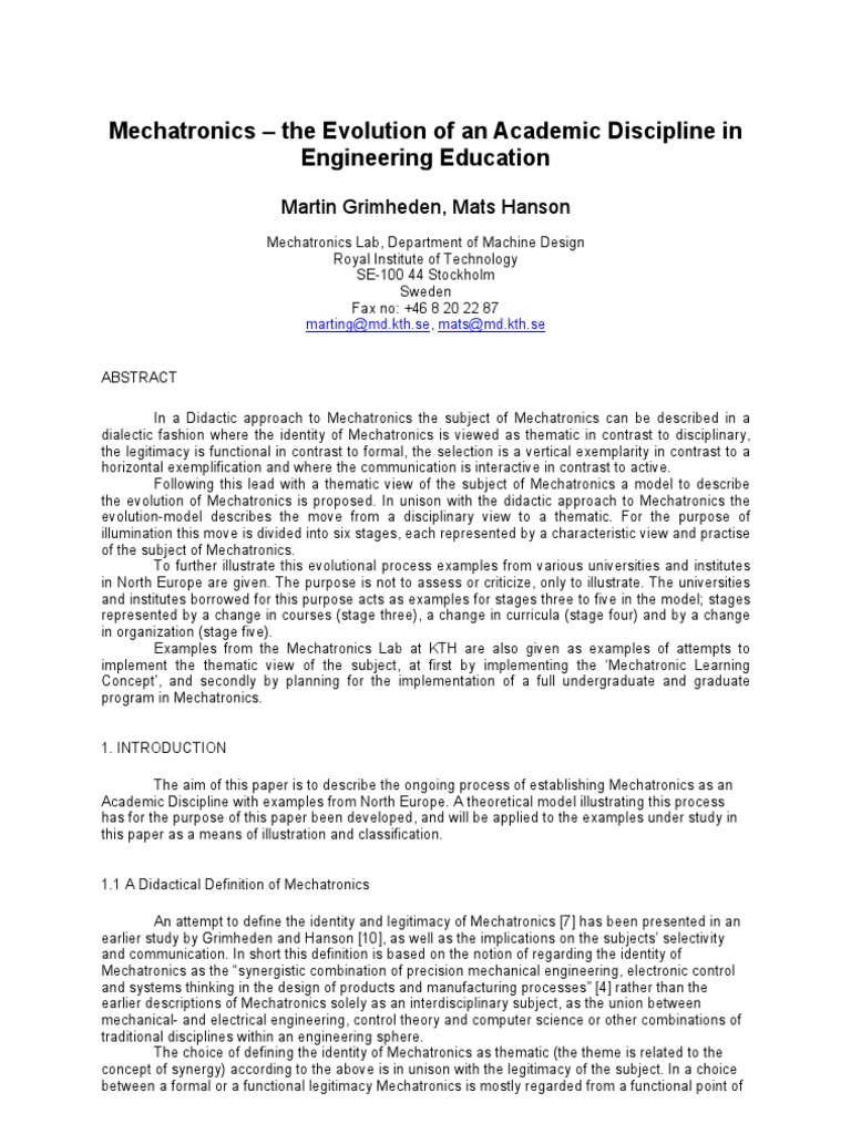 Evolution of Mechatronics | PDF | Mechatronics | Interdisciplinarity