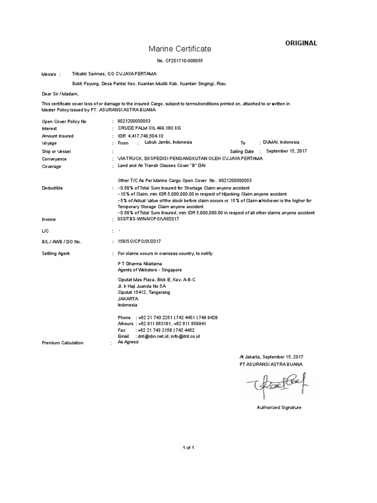 Marine Certificate: Original | PDF | Shipping | Financial Services